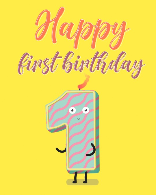 Pink 1st Year Happy Birthday Animated Images and GIFs
